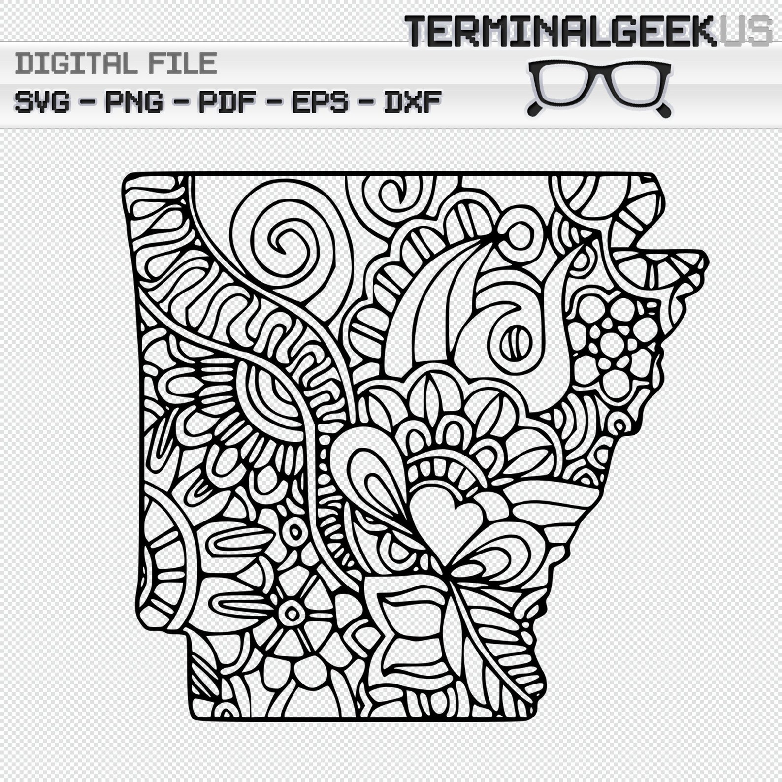 US State Arkansas Zentangle Mandala SVG Png Dxf Eps Pdf Subimation ...