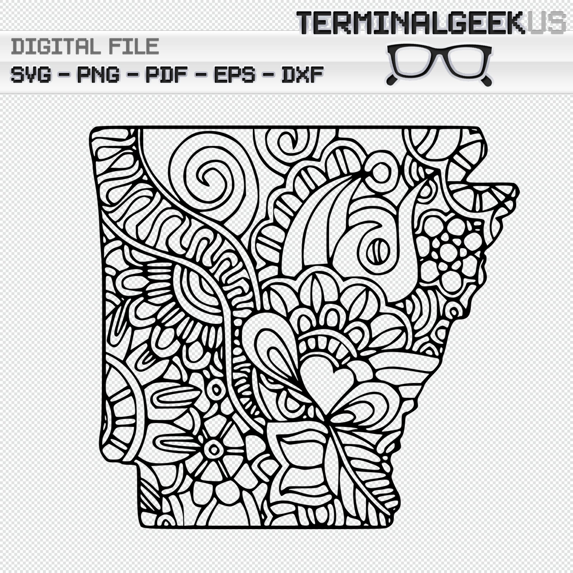 US State Arkansas Zentangle Mandala SVG Png Dxf Eps Pdf Subimation ...