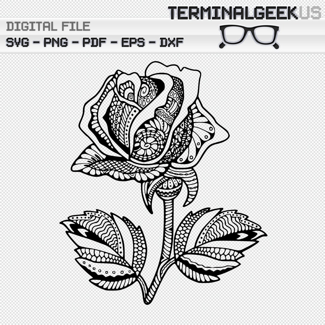 Rose Zentangle Mandala SVG PNG JPG Cricut Silhoutte Coloring Page - Etsy