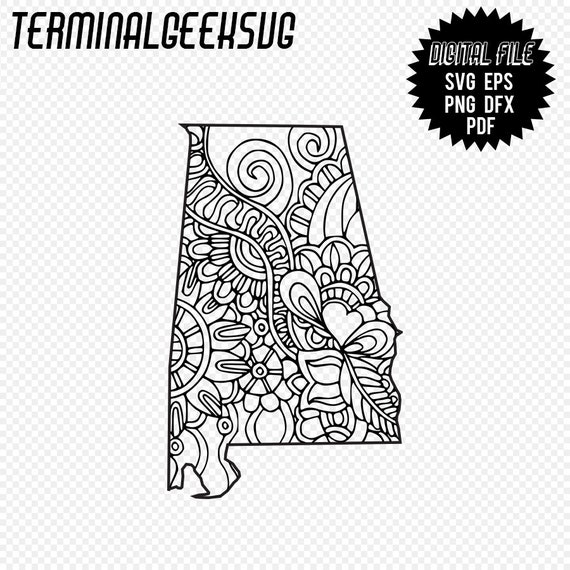 US State Alabama Zentangle Mandala SVG Png Dxf Eps Pdf - Etsy Australia