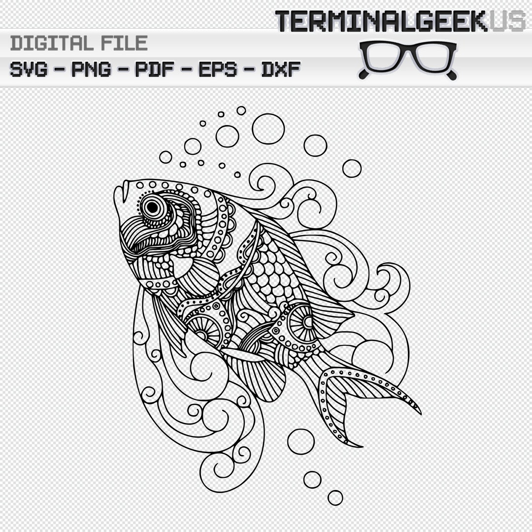 Swimming Fish Zentangle Mandala SVG Png Dxf Eps Pdf Subimation Cricut ...