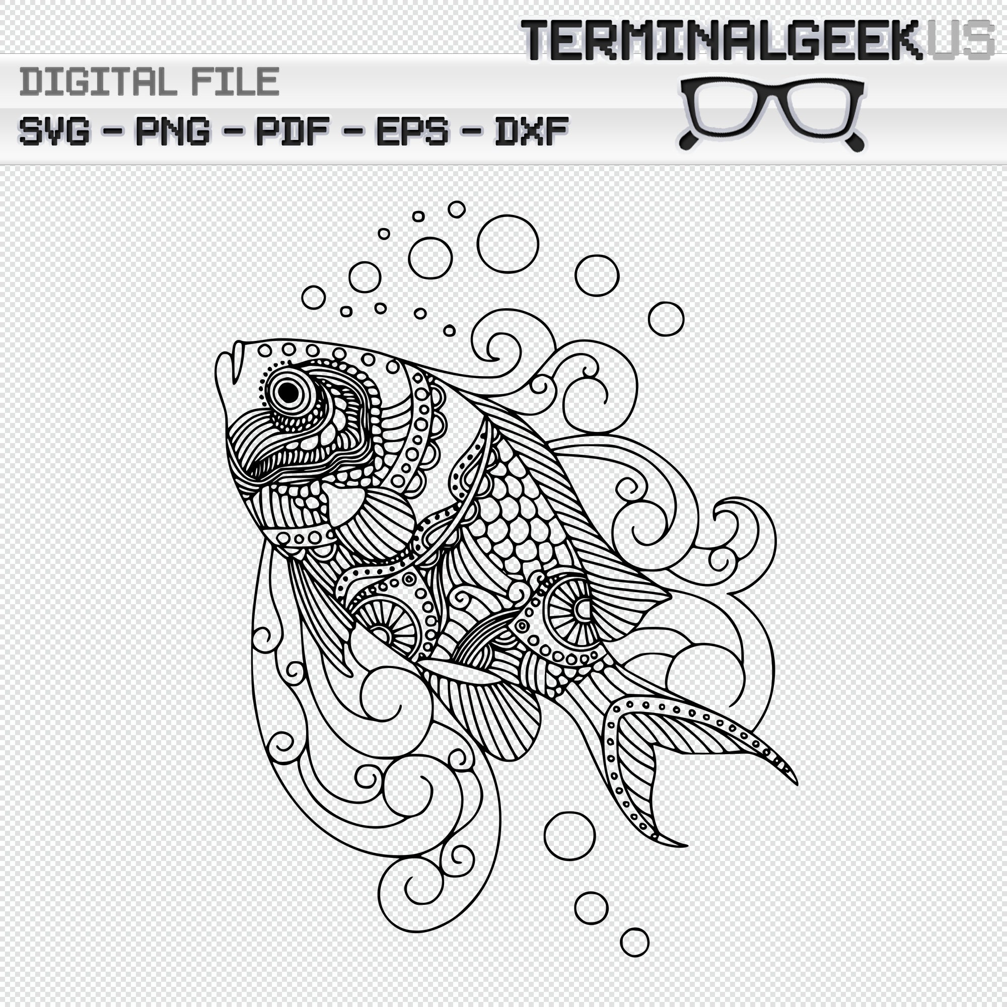Swimming Fish Zentangle Mandala SVG Png Dxf Eps Pdf Subimation - Etsy