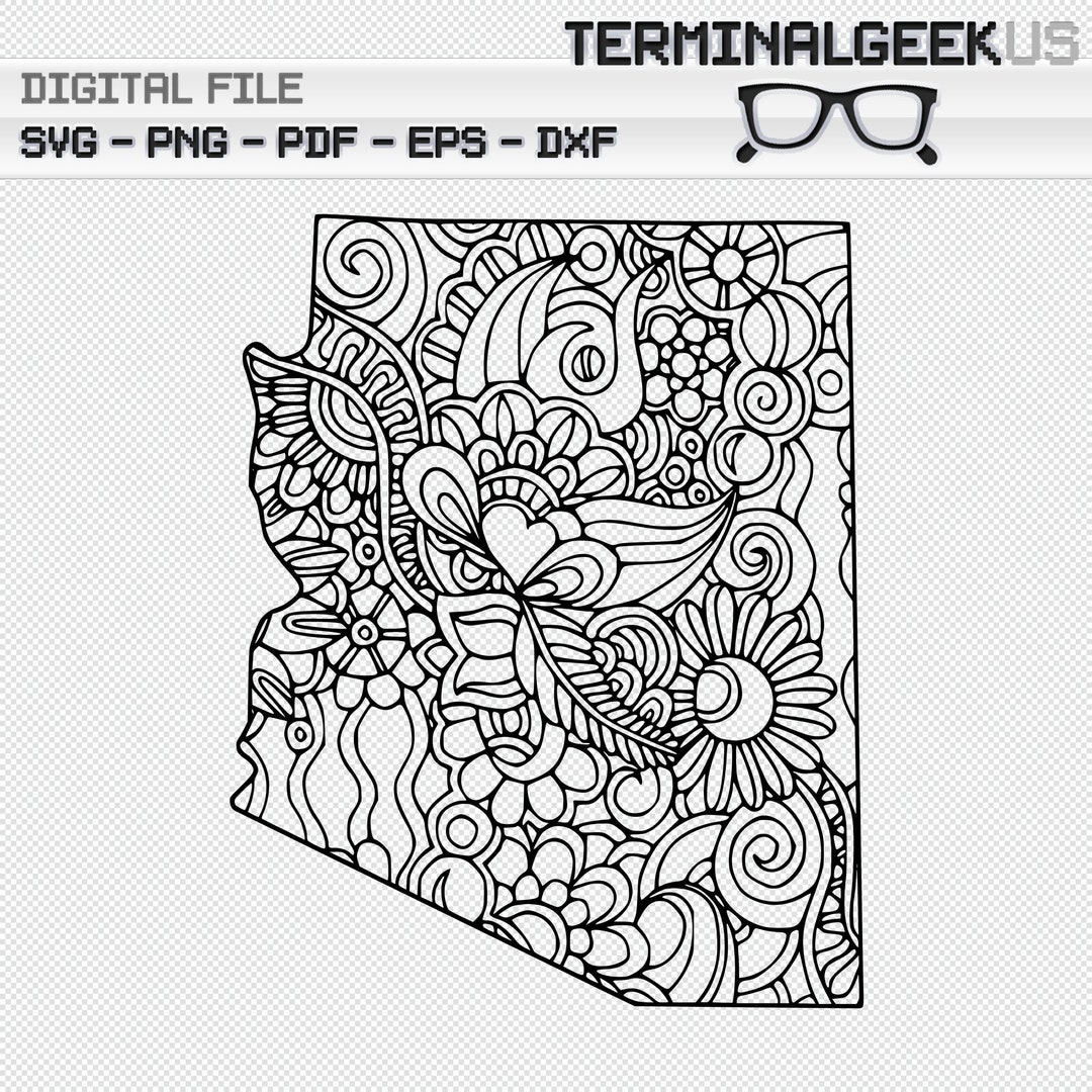 US State Arizona Zentangle Mandala SVG Png Dxf Eps Pdf Subimation ...