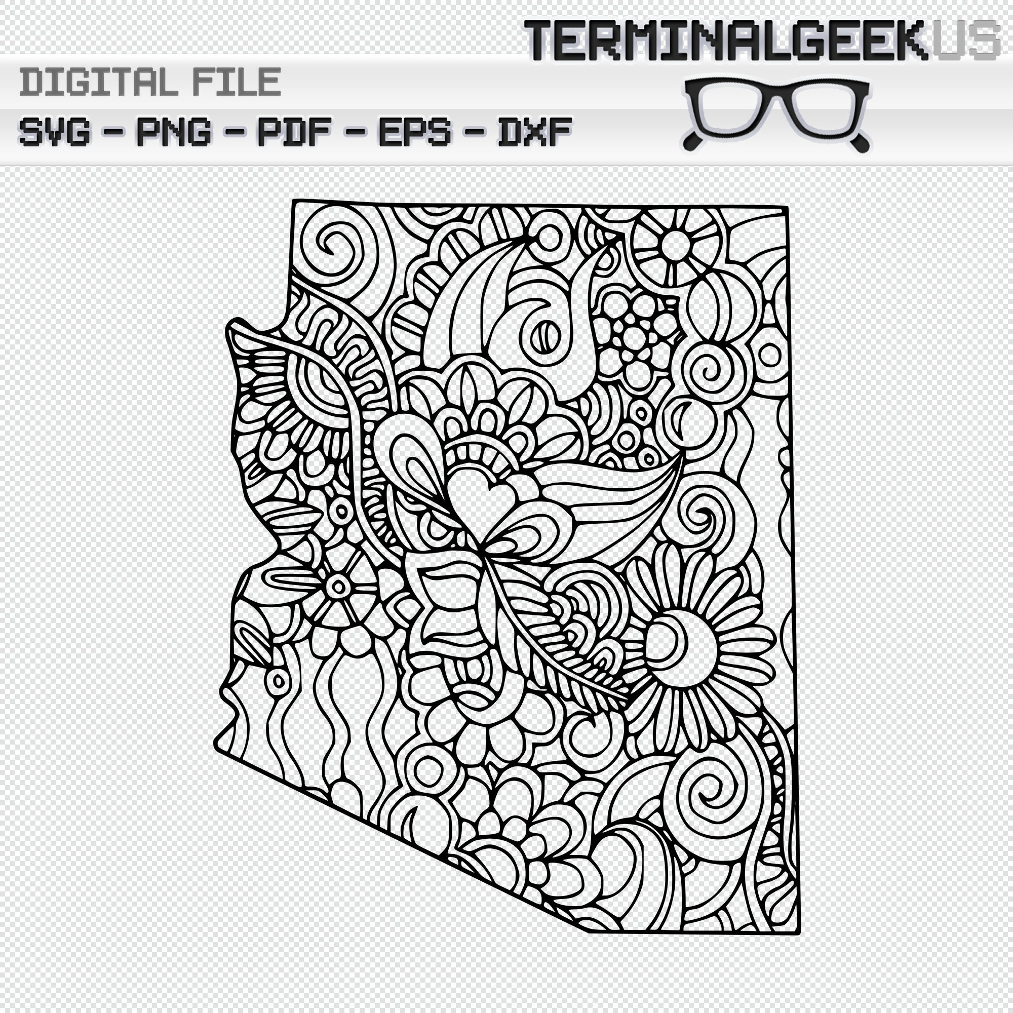 US State Arizona Zentangle Mandala SVG Png Dxf Eps Pdf Subimation ...