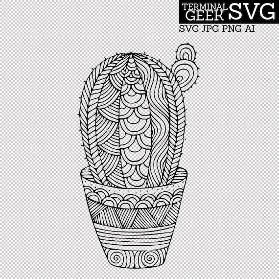 Cactus in a Pot Zentangle Mandala SVG PNG JPG Cricut Silhoutte | Etsy