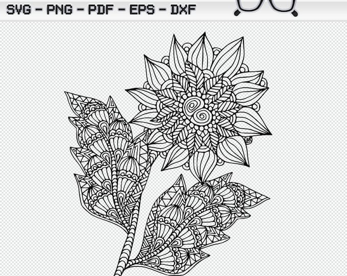 Flowers SVG PNG JPG Eps Pdf Dxf Cricut Silhoutte Adult Coloring Page ...