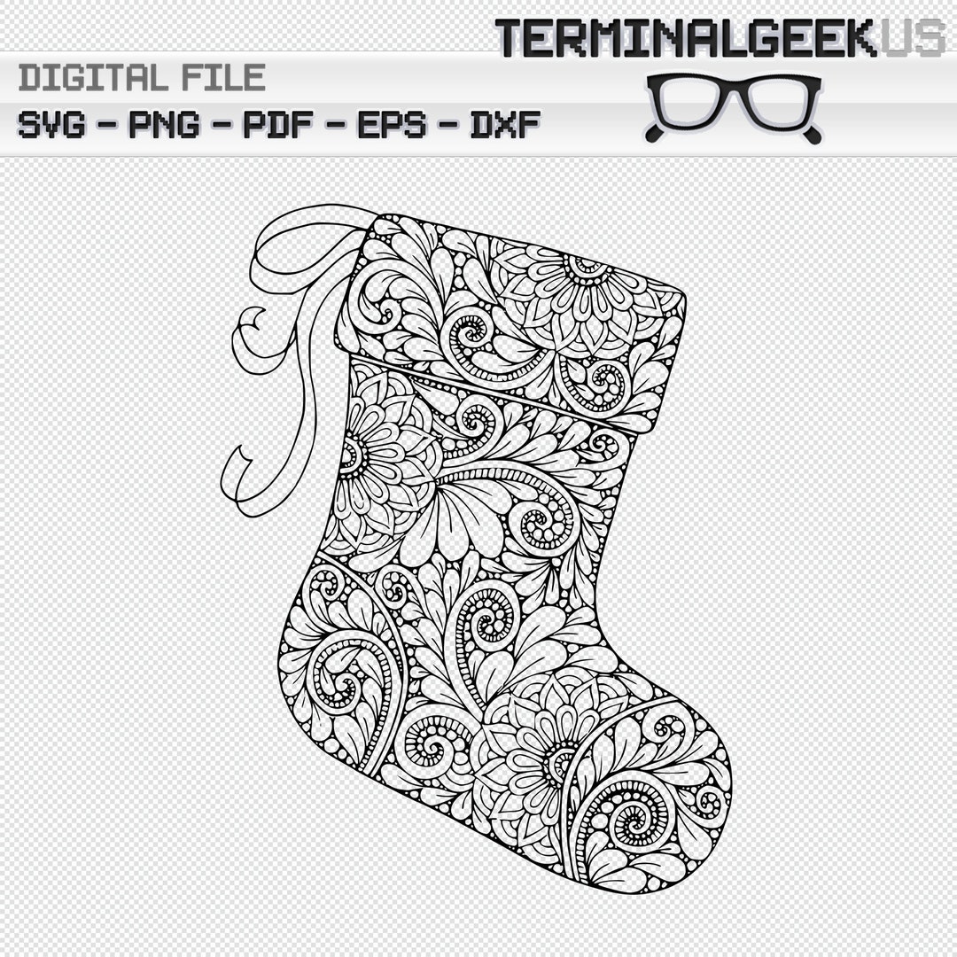 Christmas Stocking 2 Zentangle Mandala Svg Png Dxf Eps Cricut ...