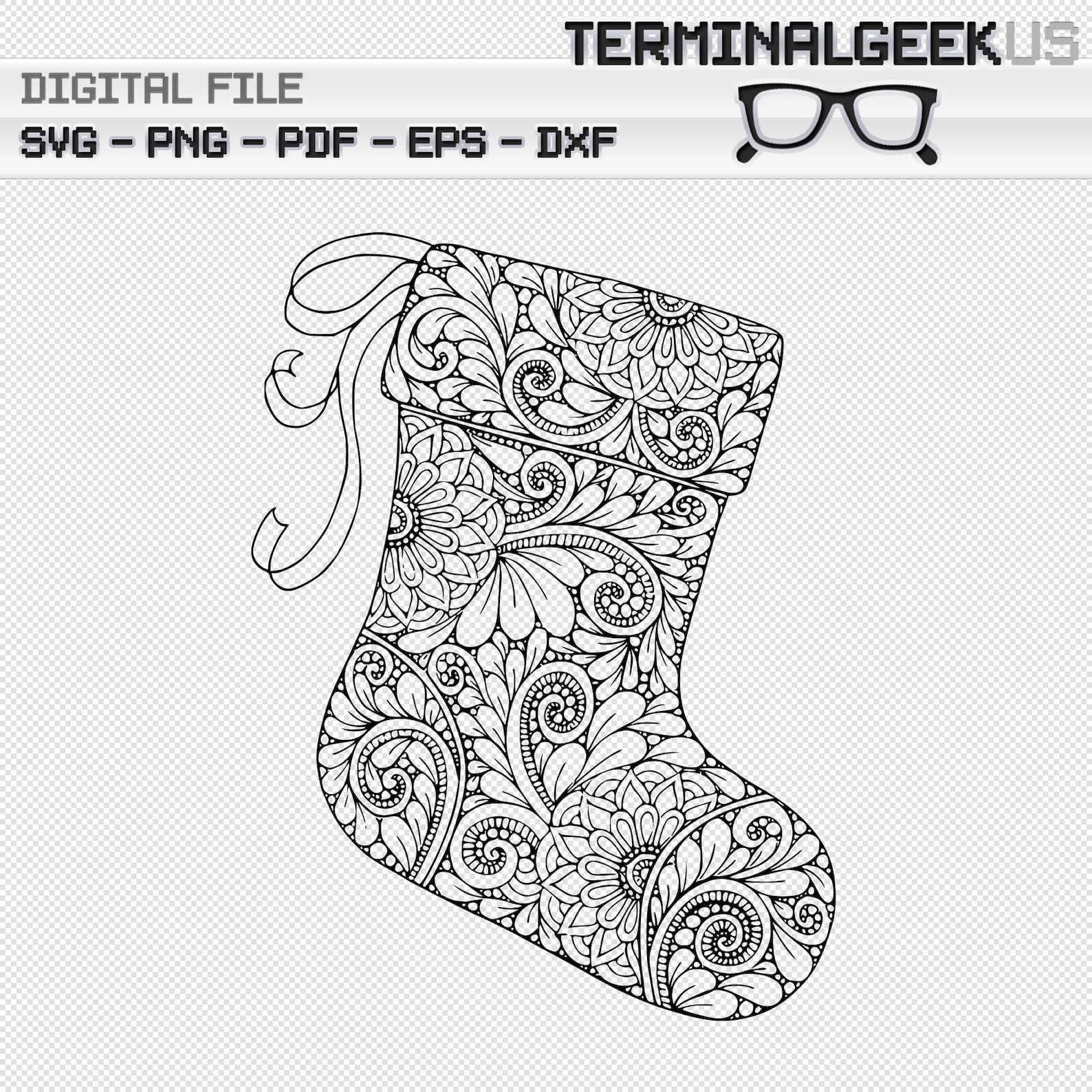 Christmas Stocking 2 Zentangle Mandala Svg Png Dxf Eps Cricut - Etsy