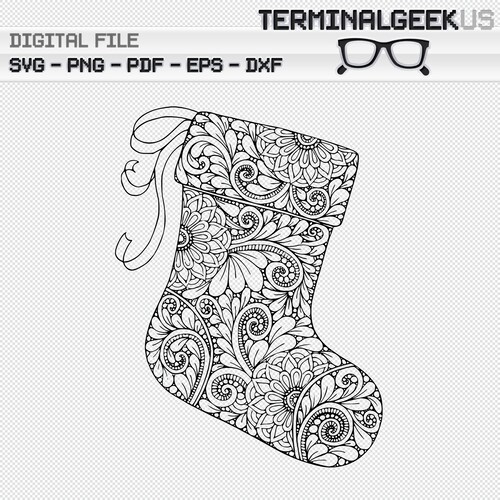 Christmas Stocking 2 Zentangle Mandala Svg Png Dxf Eps Cricut - Etsy