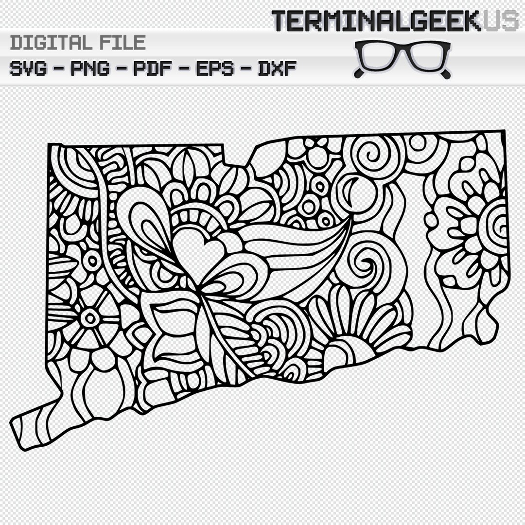 US State Connecticut Zentangle Mandala SVG Png Dxf Eps Pdf Subimation ...