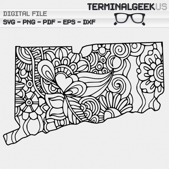 US State Connecticut Zentangle Mandala SVG Png Dxf Eps Pdf - Etsy