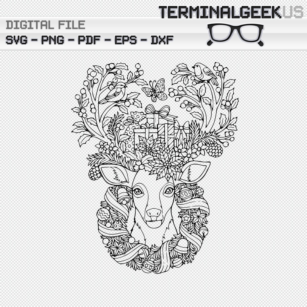 Reindeer With Wreath Zentangle Mandala Svg Png Dxf Eps Cricut ...