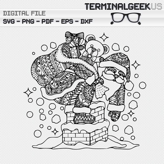 Santa on Roof Zentangle Mandala Svg Png Dxf Eps Sublimation | Etsy