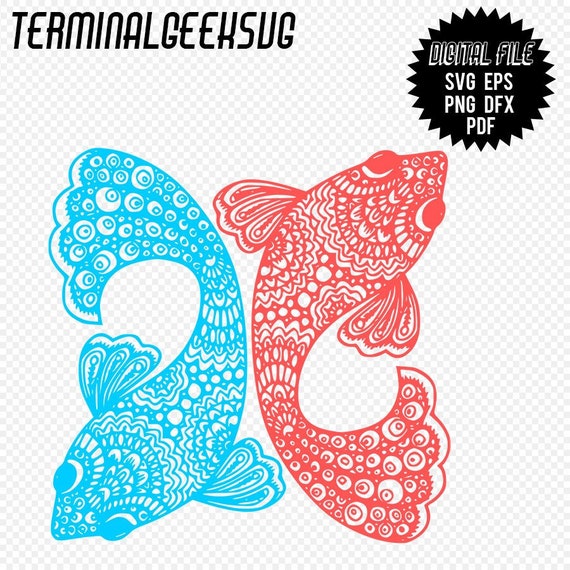 Pisces Koi Fish Zentangle Mandala SVG PNG JPG Pdf Dxf Eps - Etsy