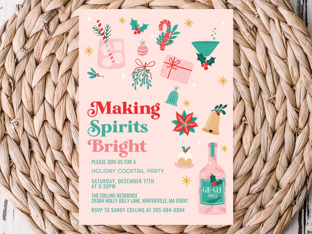 Making Spirits Bright Invitation | Holiday Party Invitation | Christmas ...