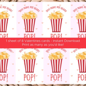 Popcorn Valentines Day Cards You Make My Heart Pop Kids Classroom ...