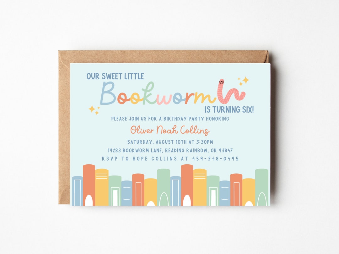 Bookworm Birthday Invitation | Book Birthday | Storybook Birthday ...