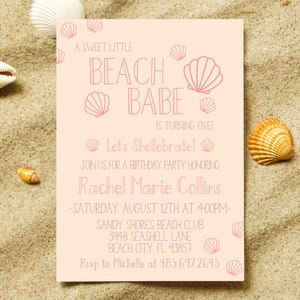 Beach Babe Birthday Invitation | Tropical Birthday Invite | Shell ...