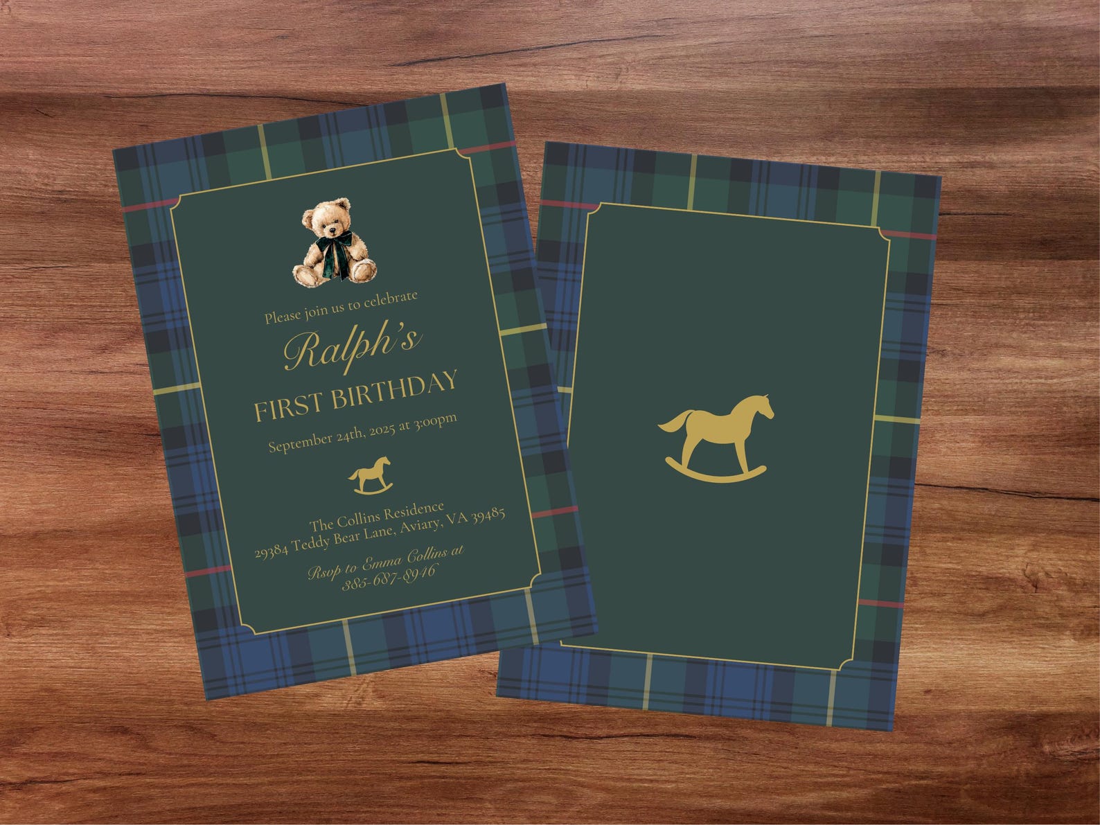 Plaid Teddy Bear Birthday Invitation | Plaid Birthday | Preppy Birthday ...
