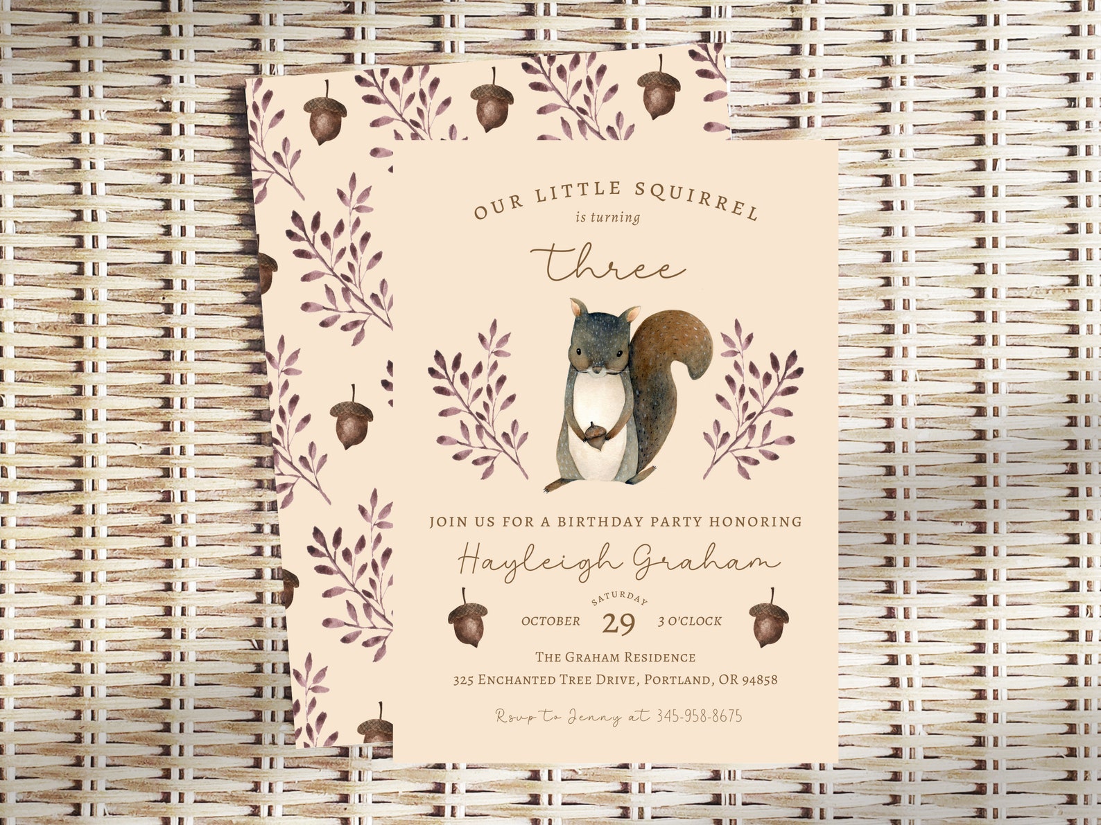 Squirrel Birthday Invitation | Printable 5x7 | Woodland Birthday | Fall ...