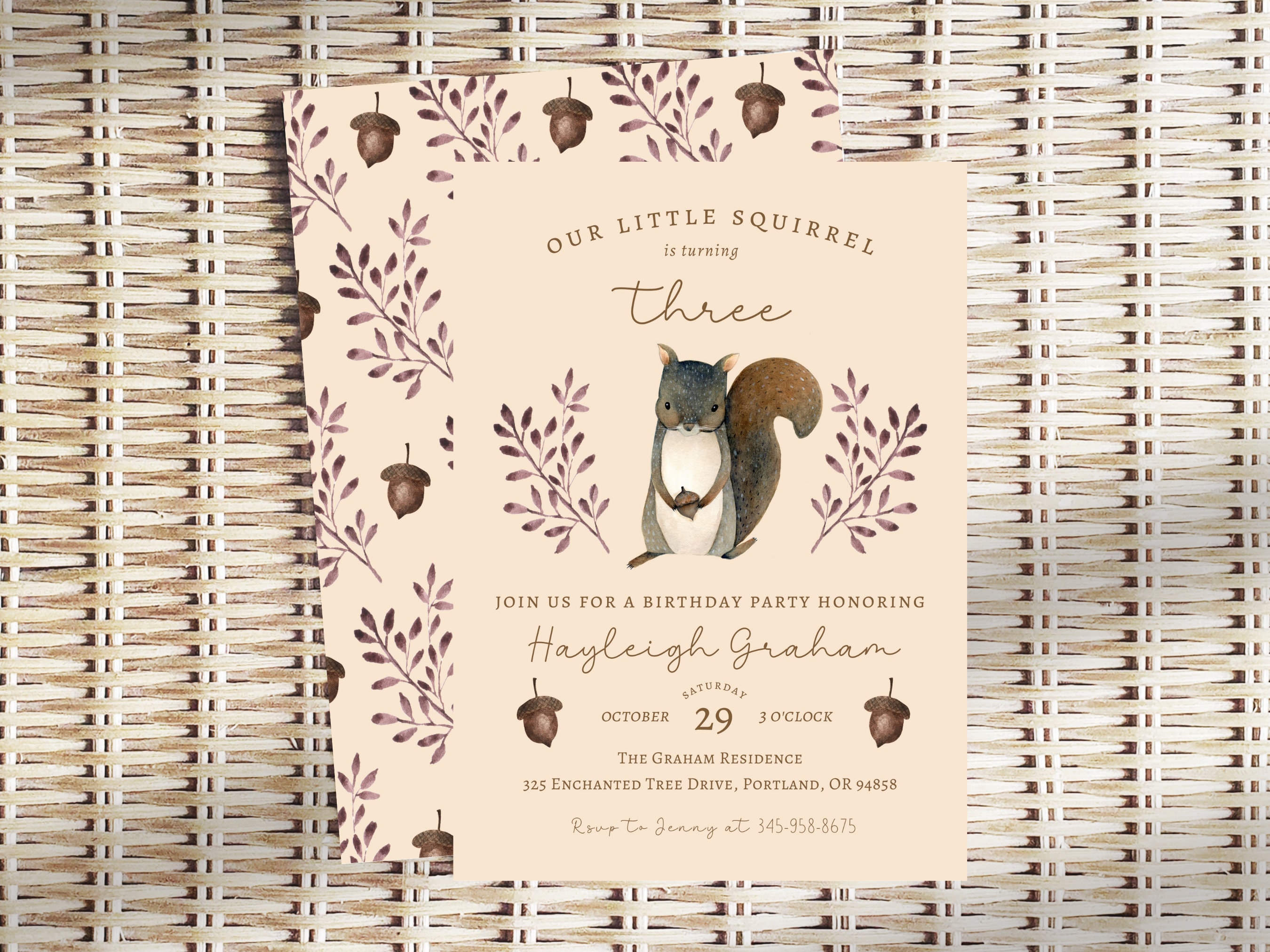 Squirrel Birthday Invitation | Printable 5x7 | Woodland Birthday | Fall ...