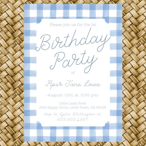 Chambray Blue Gingham Welcome Sign Printable Picnic Party - Etsy