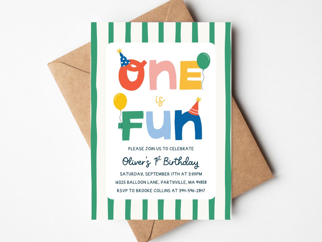 One is Fun Birthday Invitation | It's Fun to Be One | Colorful Birthday ...