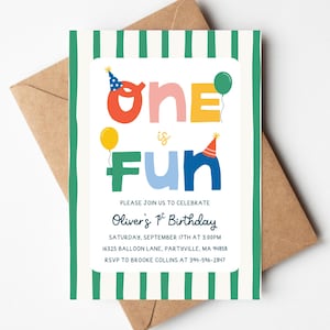 One is Fun Birthday Invitation | It's Fun to Be One | Colorful Birthday ...