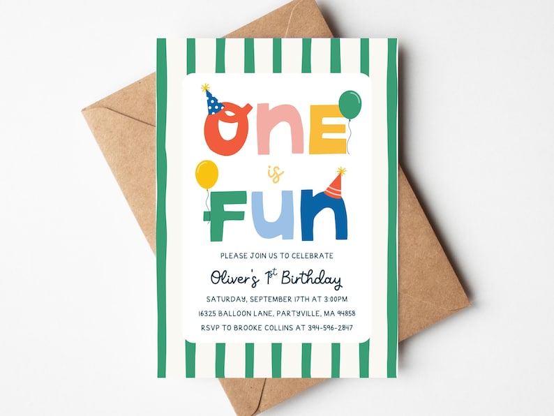 One is Fun Birthday Invitation | It's Fun to Be One | Colorful Birthday ...