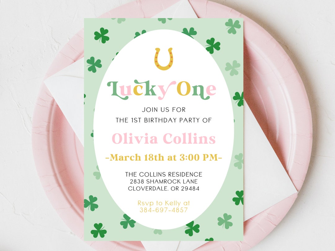 Lucky One First Birthday Invitation St Patricks Day Birthday Lucky One ...