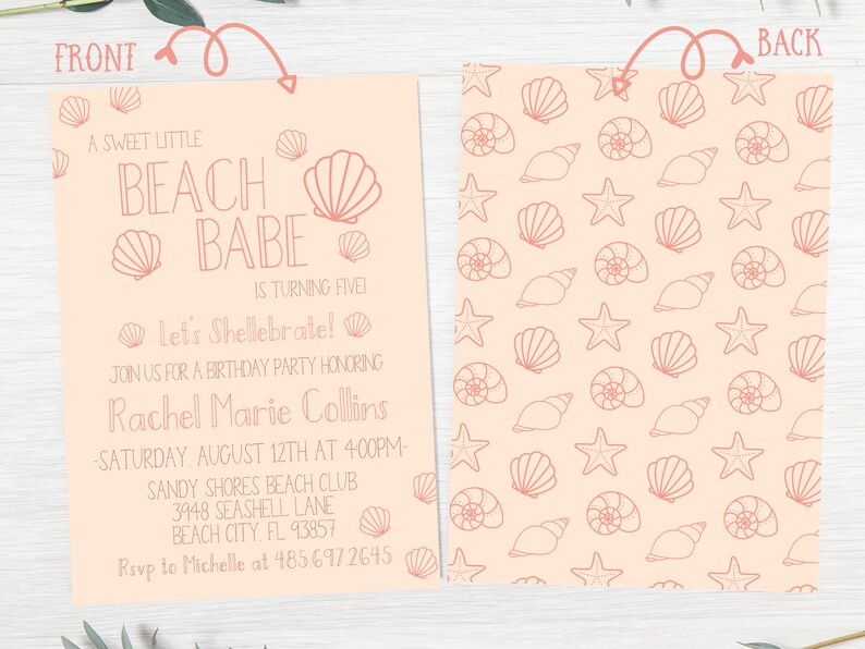 Beach Babe Birthday Invitation | Tropical Birthday Invite | Shell ...