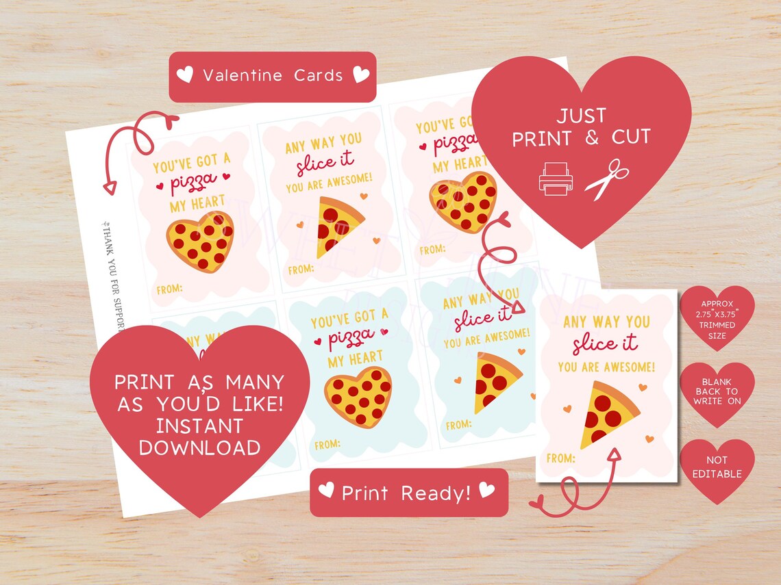 Pizza Valentines Day Cards | School Valentine | Kids Valentines Cards ...