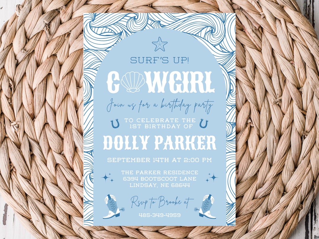Coastal Cowgirl Birthday Invitation | Surf's up Cowgirl Birthday ...