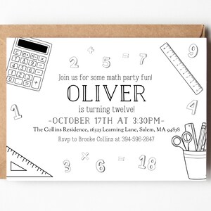 Math Birthday Invitation Math Party School Birthday Math Formulas ...