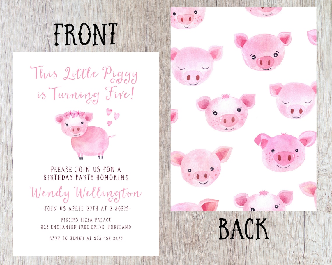 Pig Birthday Invitation Printable 5x7 Pink Piggy Party Farm - Etsy