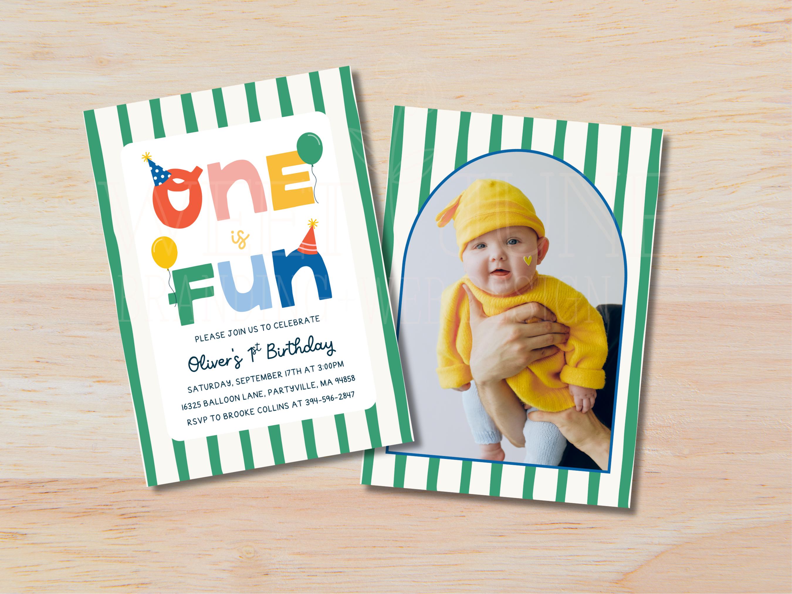 One is Fun Birthday Invitation | It's Fun to Be One | Colorful Birthday ...