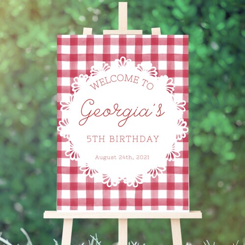 Chambray Blue Gingham Welcome Sign Printable Picnic Party - Etsy