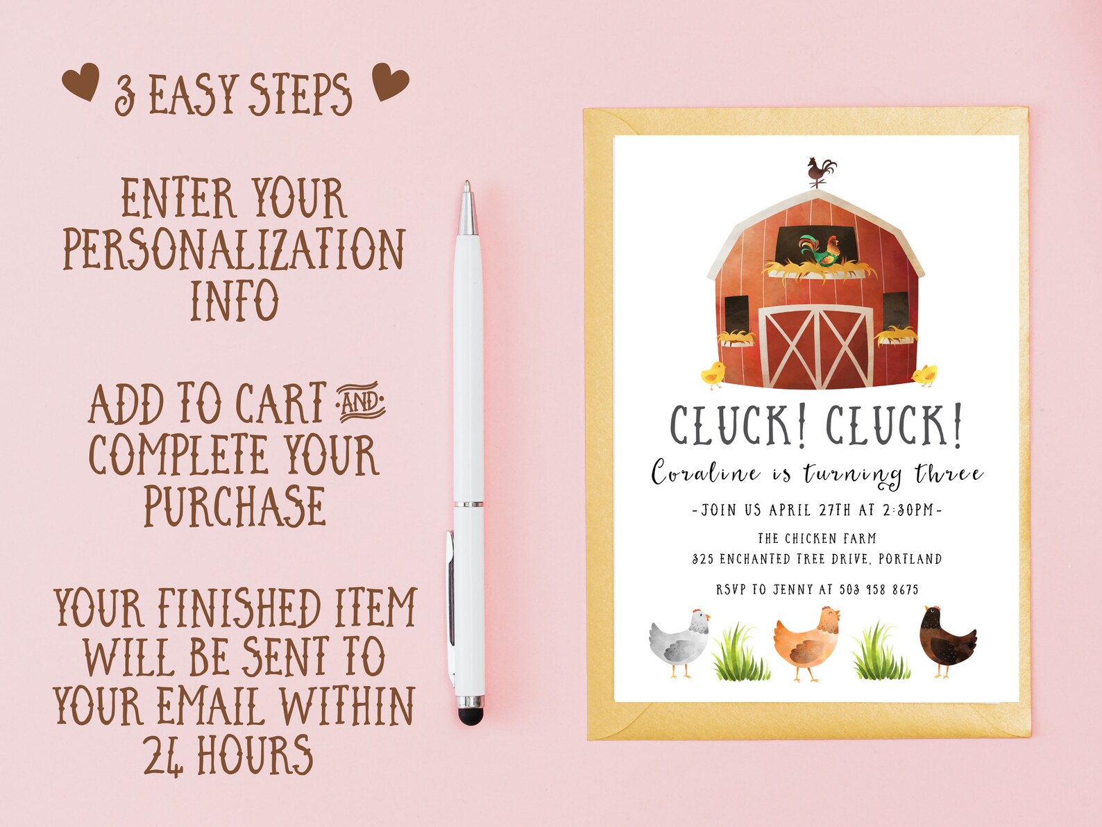 Chicken Farm Birthday Party Digital Printable 5x7 Barn | Etsy