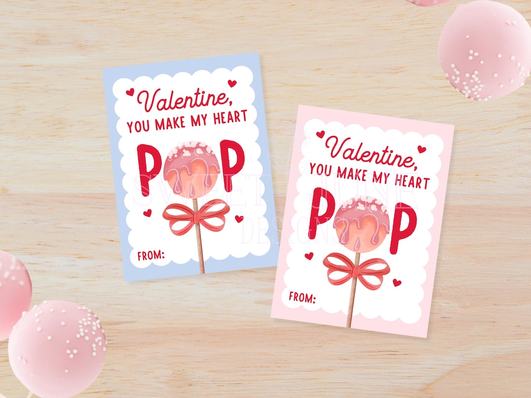 Cake Pop Valentines Day Cards | School Valentine | Kids Valentines ...