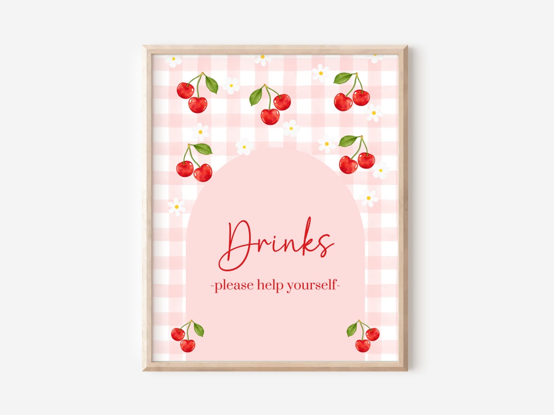 Cherry Drinks Sign | Cherry Sweet | Sweet One Birthday | Cherry Cute ...