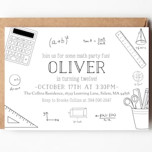 Math Birthday Invitation | Math Party | School Birthday | Math Formulas ...