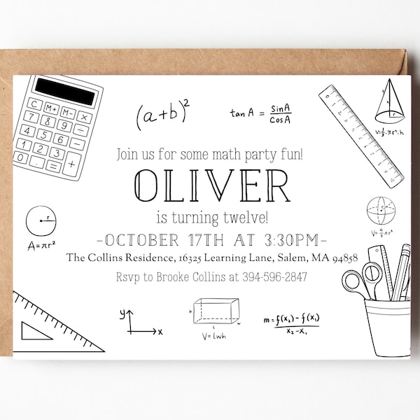 Math Themed Birthday Invitation - Etsy