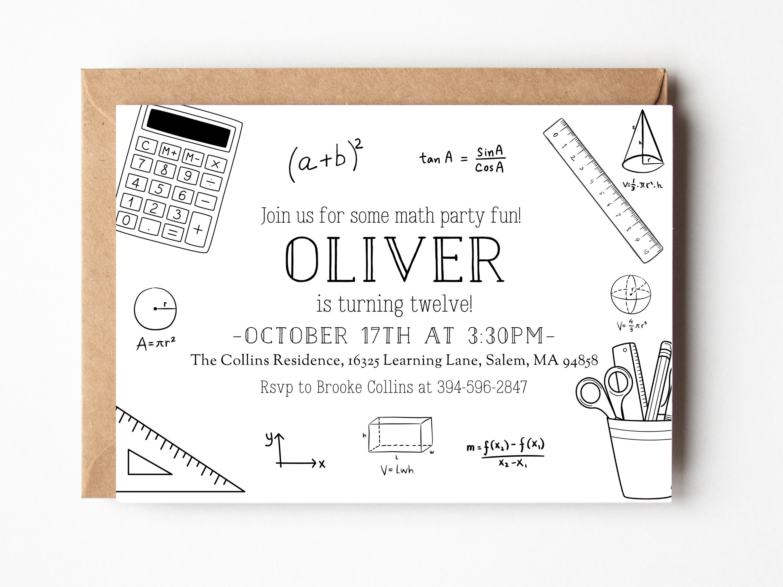 Math Birthday Invitation | Math Party | School Birthday | Math Formulas ...