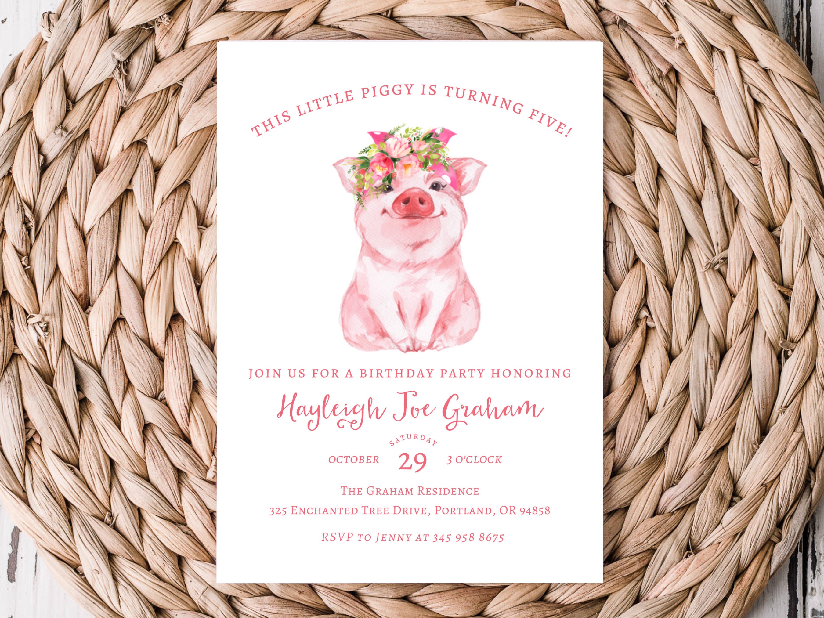 Pig Birthday Invitation Printable 5x7 Pink Pig Birthday Party | Etsy