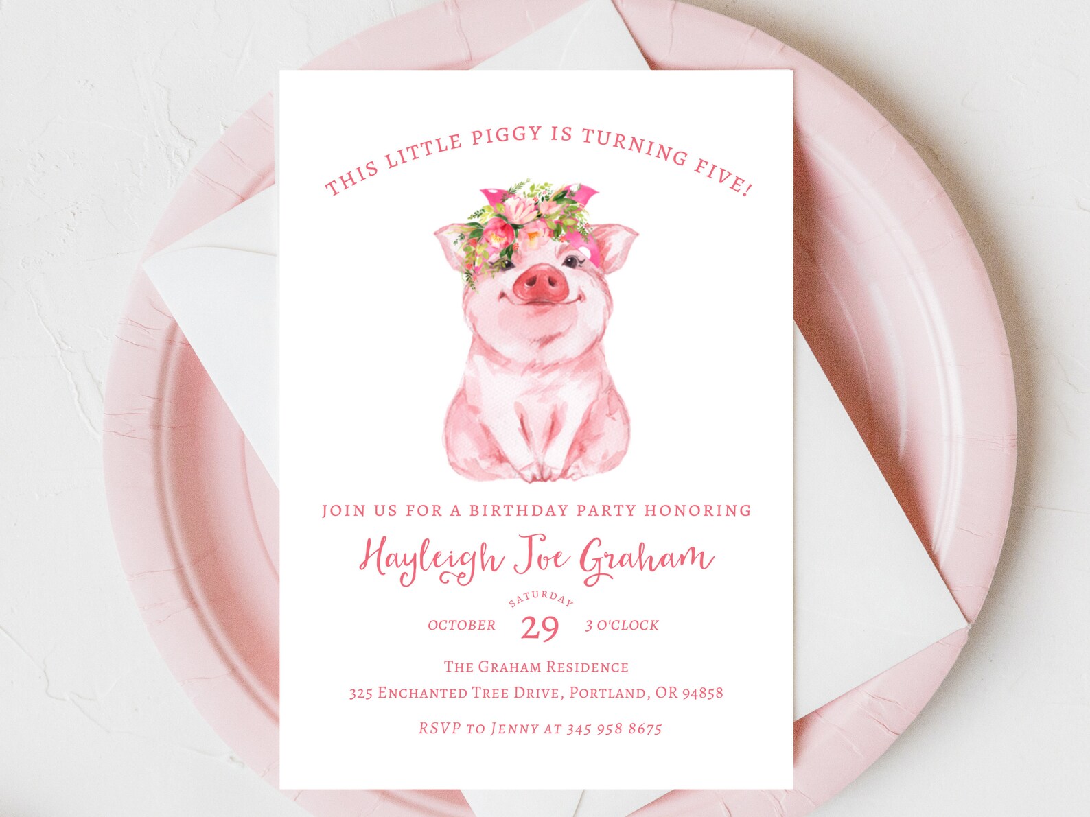 Pig Birthday Invitation Printable 5x7 Pink Pig Birthday Party | Etsy