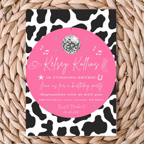 Disco Cowgirl Birthday Invitation Let's Go Girls Pink - Etsy