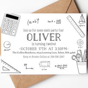 Math Birthday Invitation | Math Party | School Birthday | Math Formulas ...