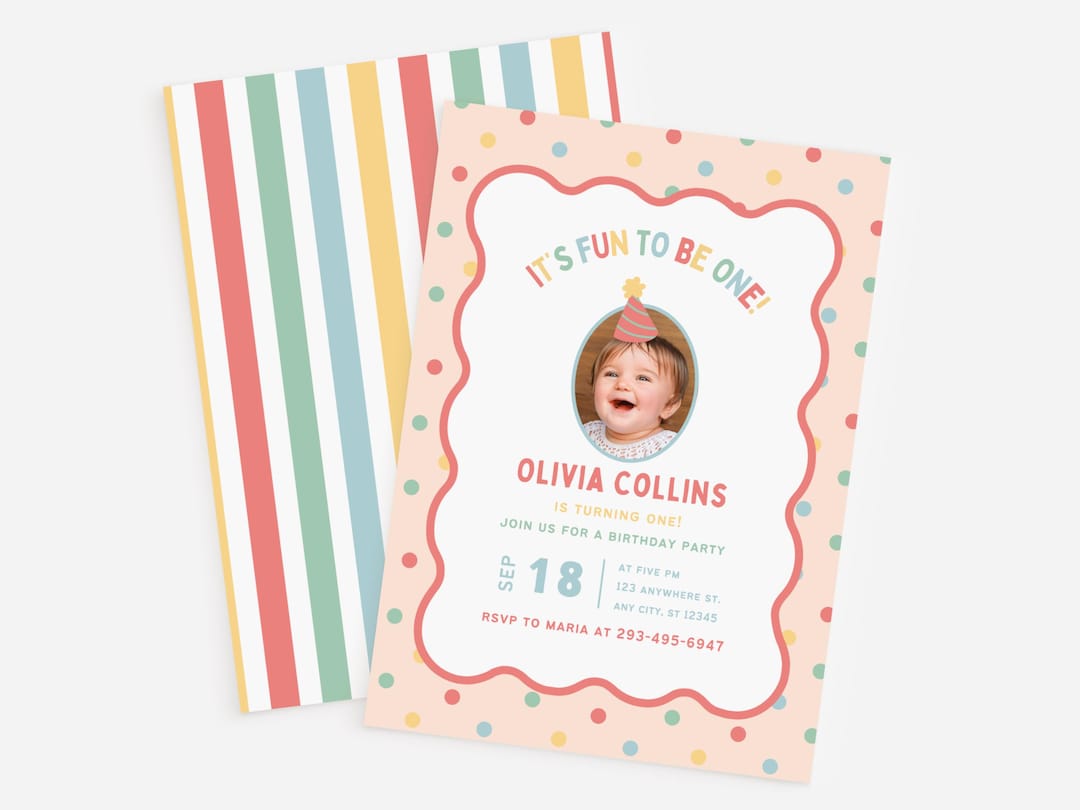It's Fun to Be One Birthday Invitation | One is Fun | Colorful Birthday ...