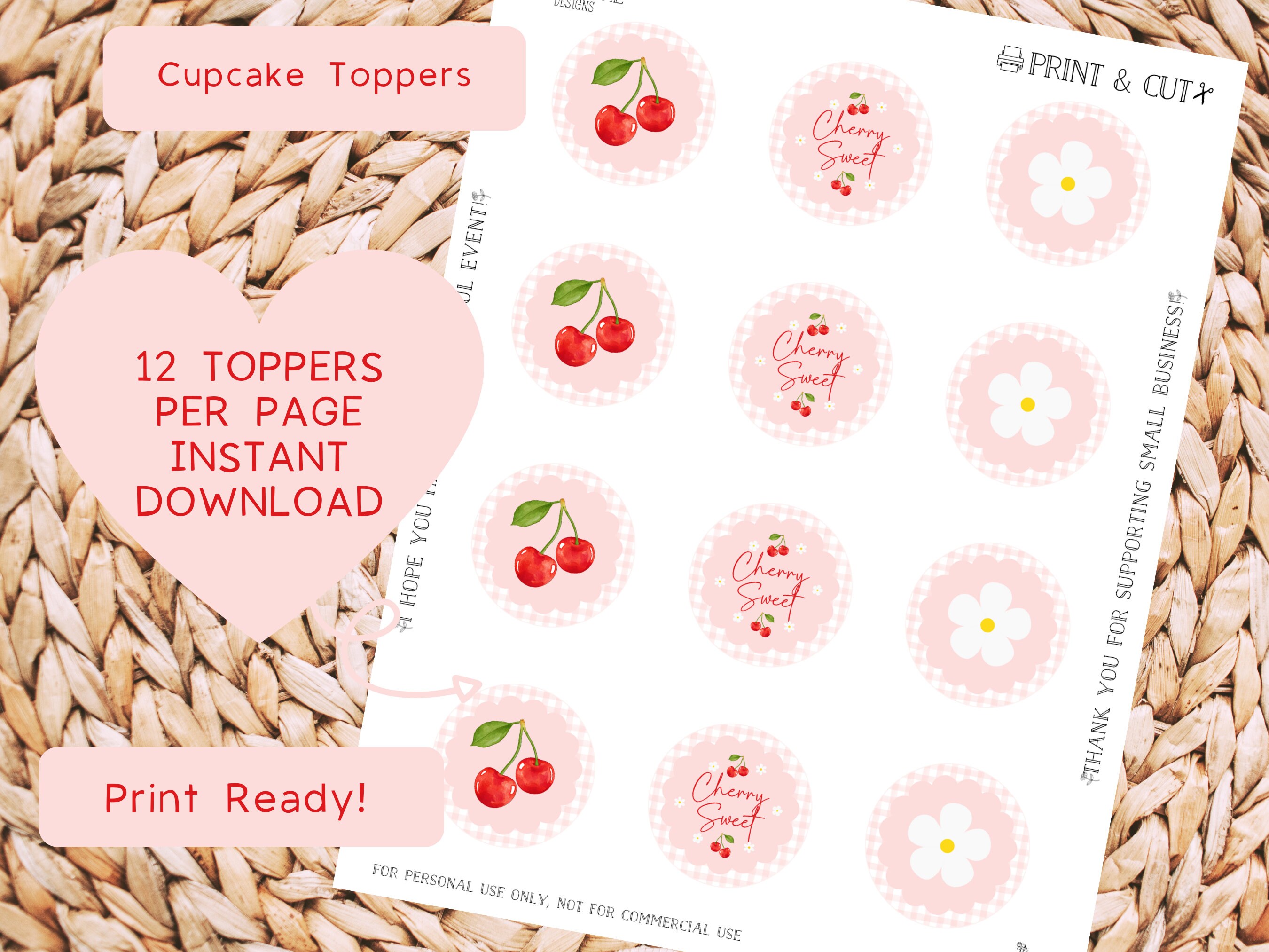 Cherry Cupcake Toppers | Cherry Sweet | Cherry Baby Shower | Cherry ...