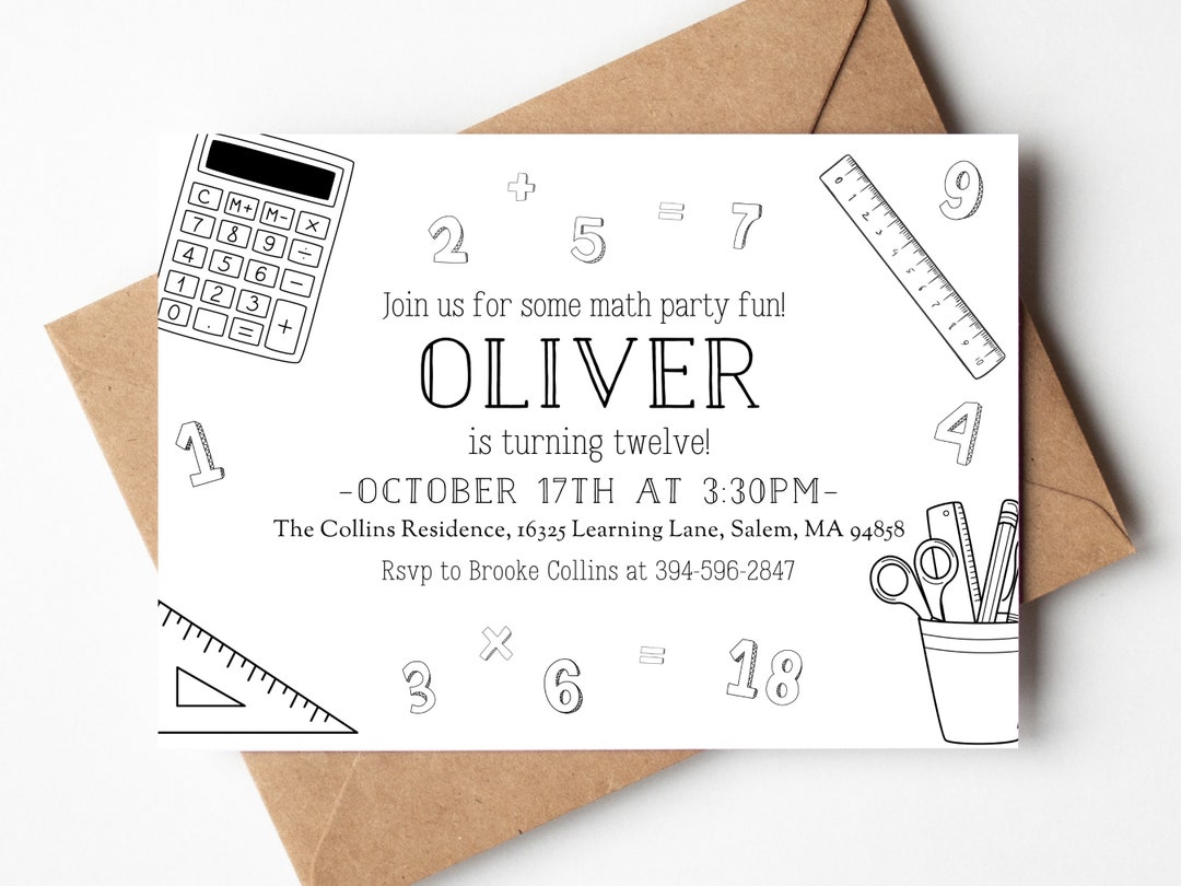 Math Birthday Invitation Math Party School Birthday Math Formulas ...
